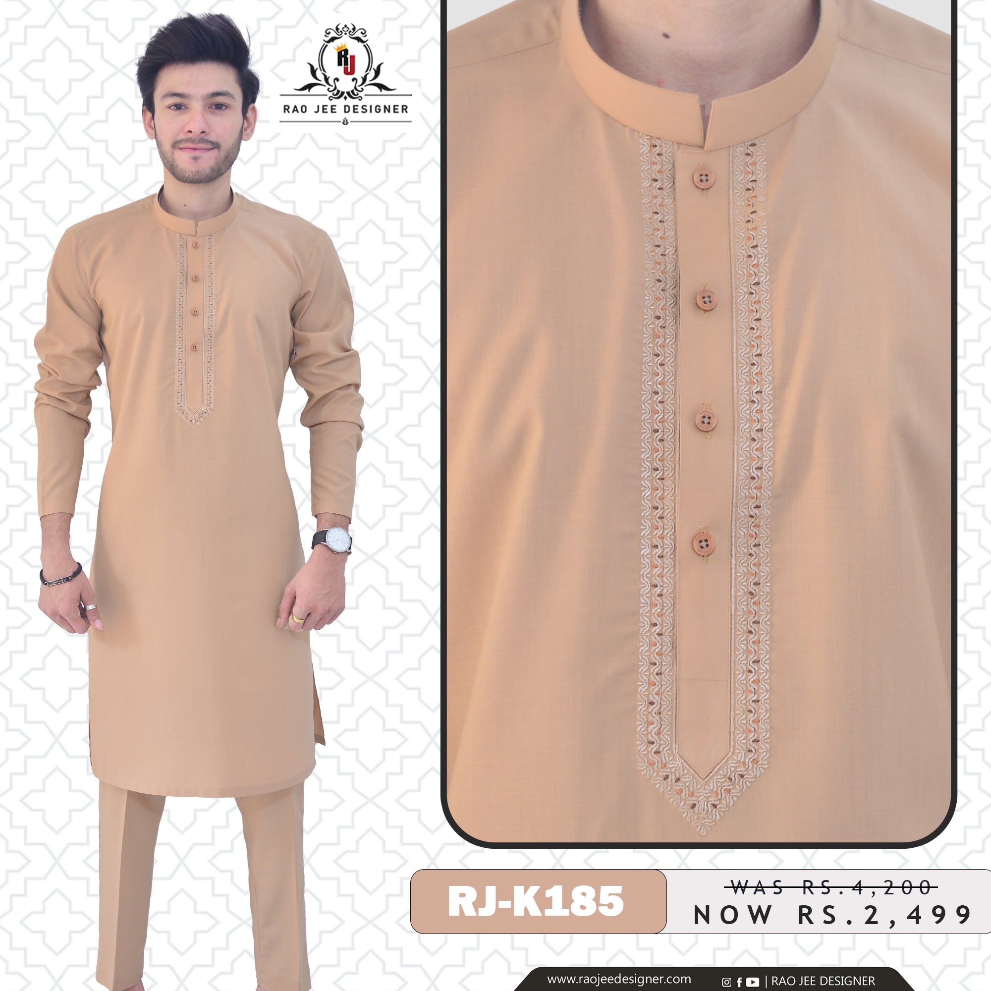 Sand Men's Kurta Pajama RJ-K185 – Rao Jee Designer